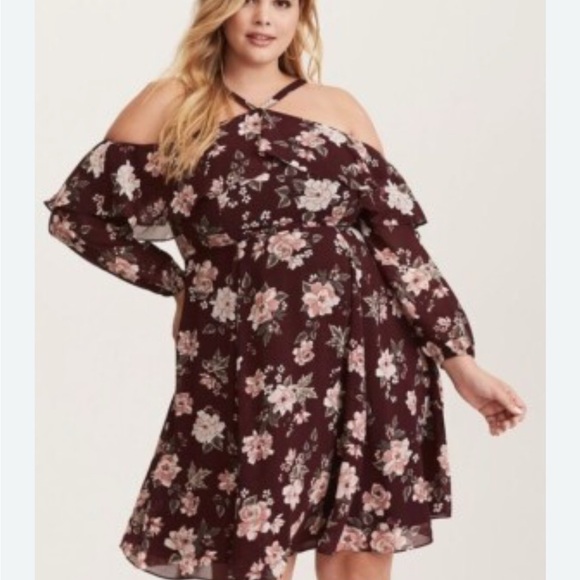 torrid | Dresses | Torrid Dark Red Floral Midi Dress | Poshmark
